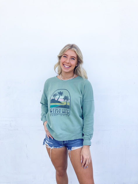 Gypsy Life Wesson Palms Dyed French Terry Crew - Agave – Gypsy Life ...